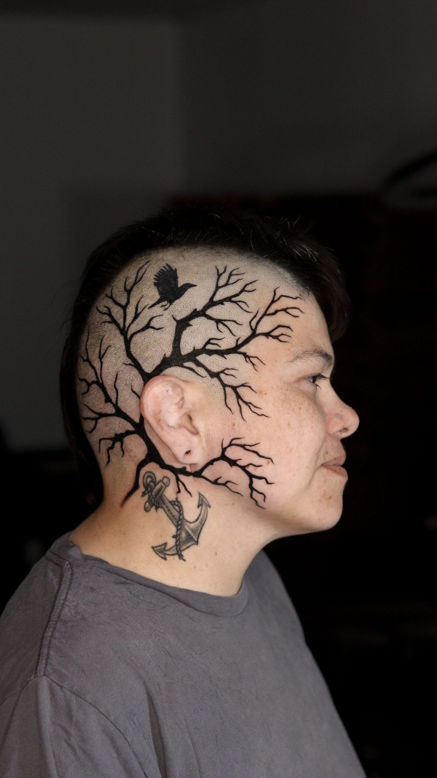 Black Tree Head Tattoo Extending to Face - Best tattoo shop in Los ...