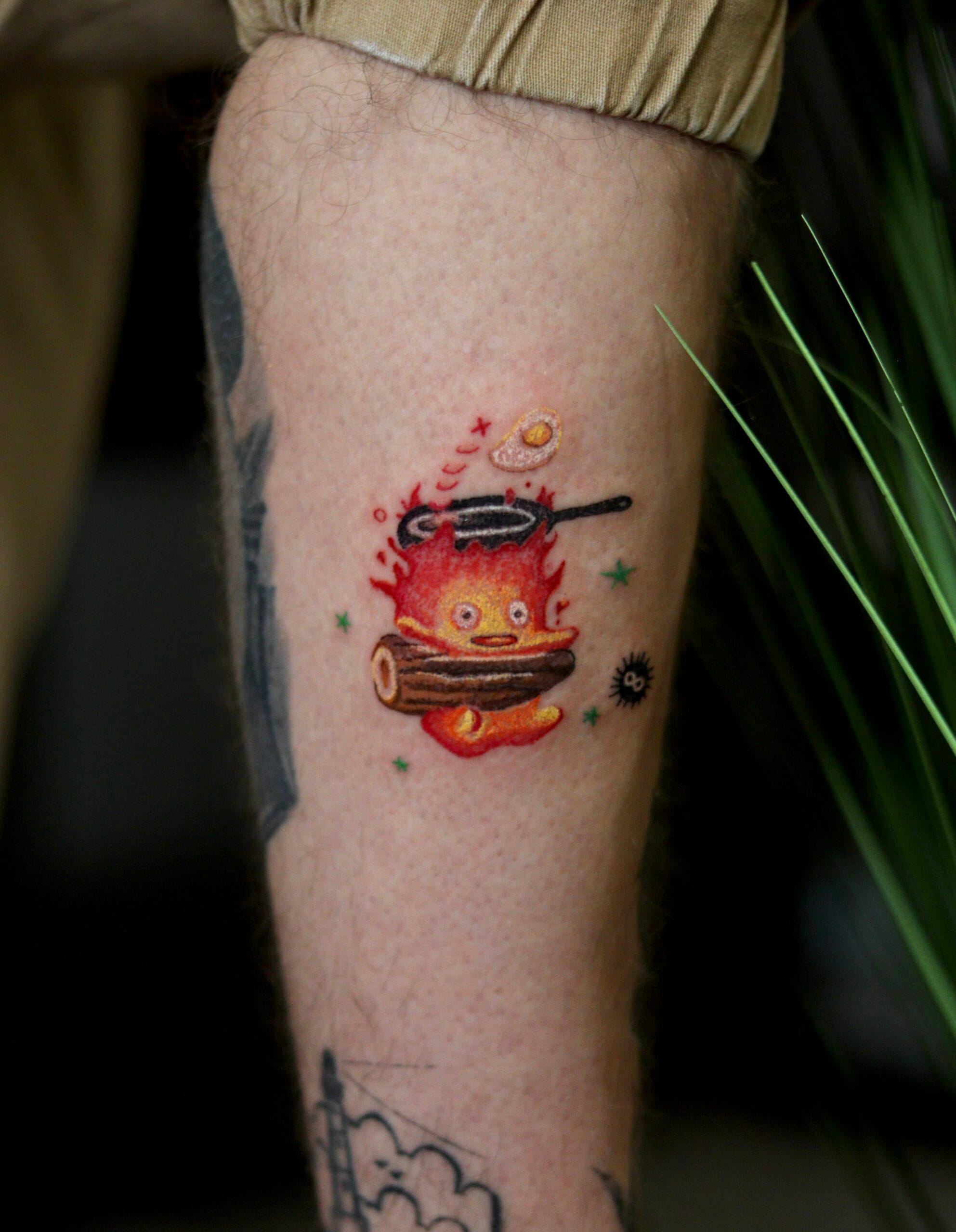 Studio Ghibli Calcifer Tattoo on Lower Leg - Best tattoo shop in Los ...