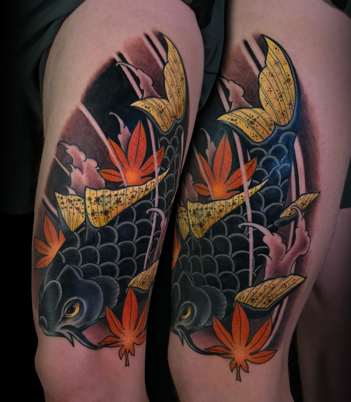 Neo Traditional Koi Fish Tattoo on Upper Leg - Best tattoo shop in Los ...