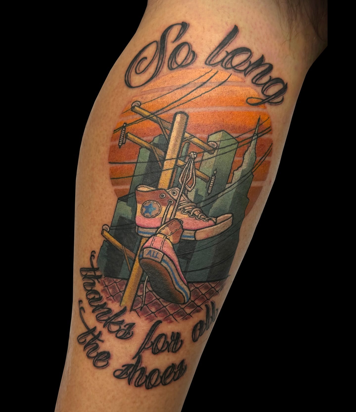 Urban Sunset Scene Tattoo on Lower Leg - Best tattoo shop in Los ...