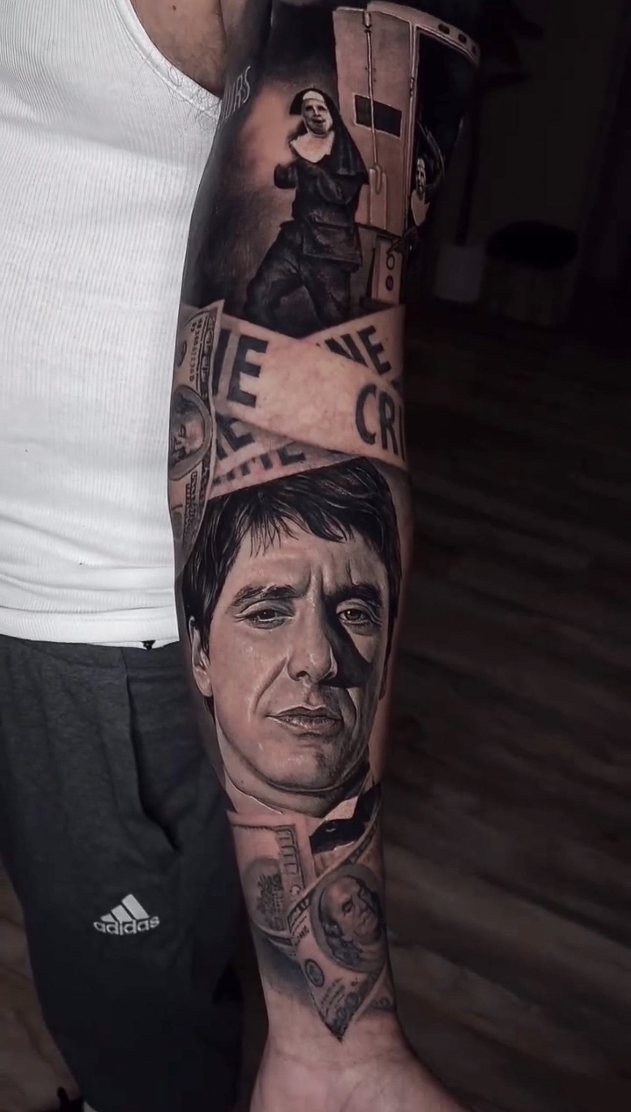 Tony Montana Tattoo Sleeve in Black and Gray Realism - Best tattoo shop ...