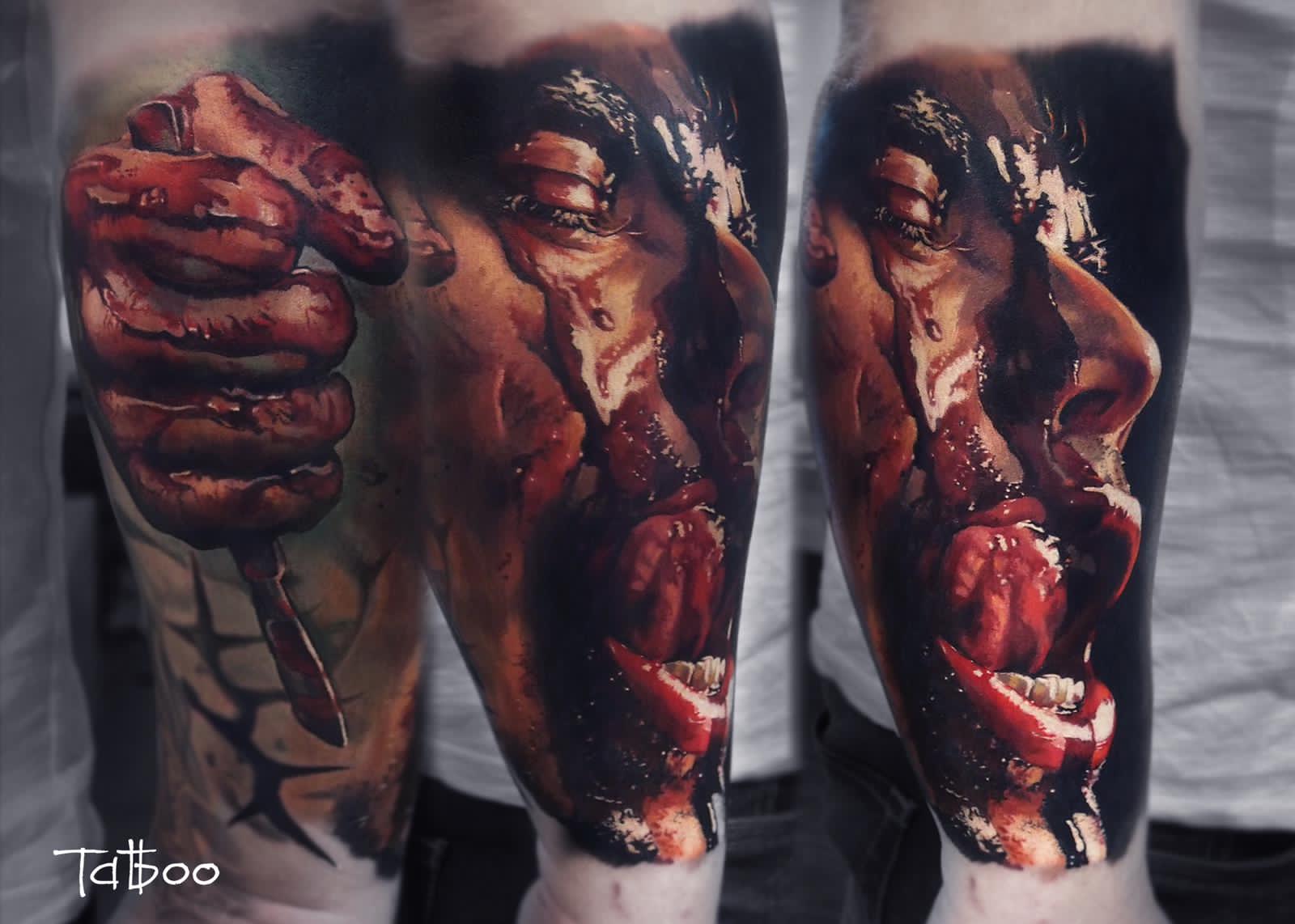 Realistic Bloody Portrait Tattoo on Forearm - Best tattoo shop in Los ...