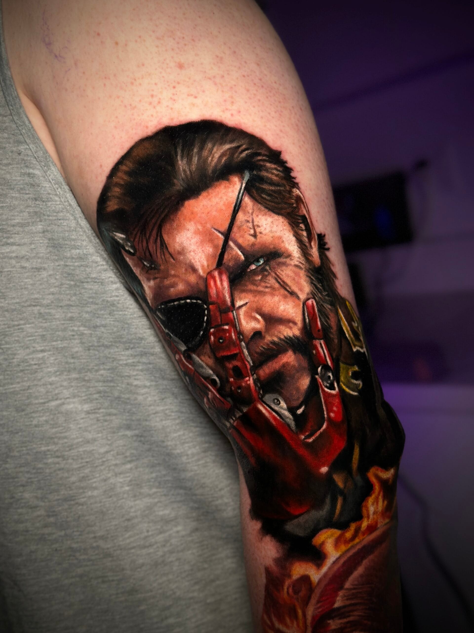 Solid Snake Portrait Tattoo on Upper Arm - Best tattoo shop in Los ...