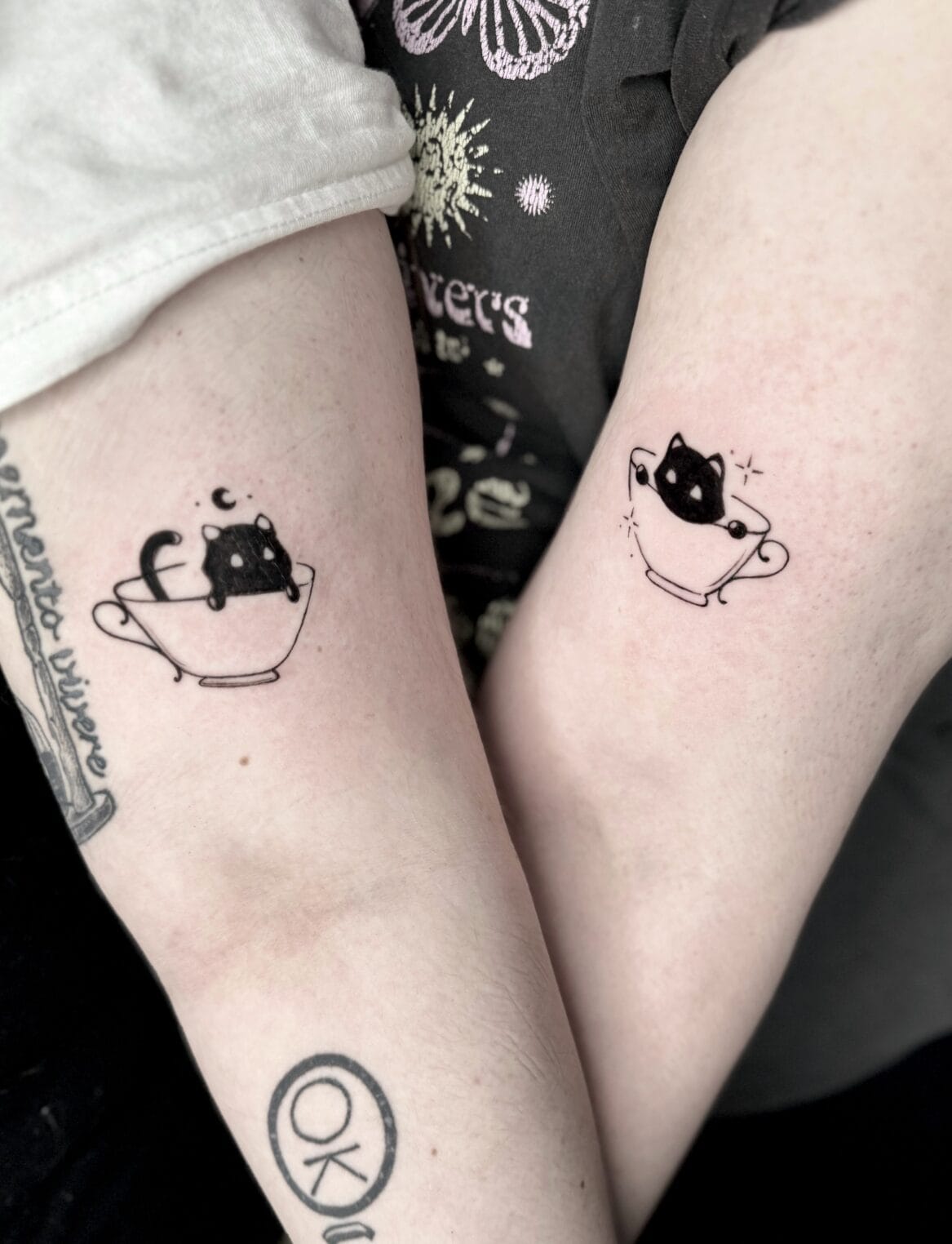 Matching Tea Cup with Cat Inside Tattoos for Friends - Best tattoo shop ...